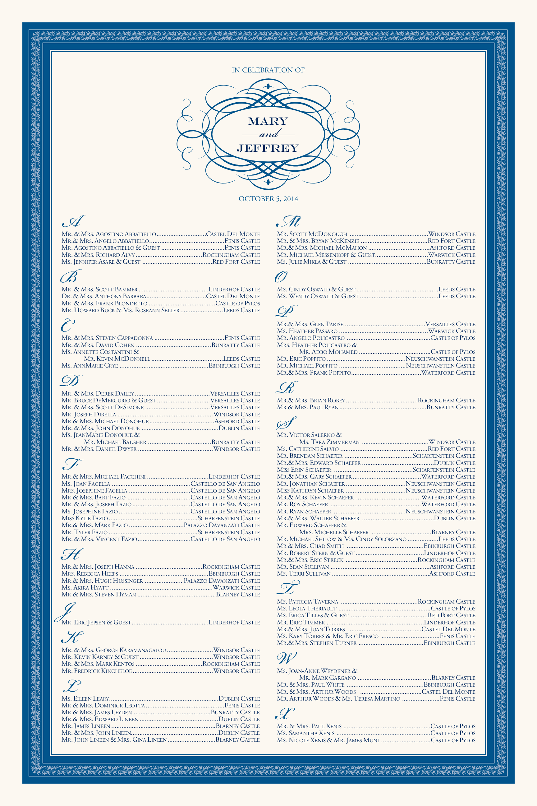Flourish Monogram 16 Wedding Seating Chart with Celtic Vine Border | Seating Arrangement Chart ...